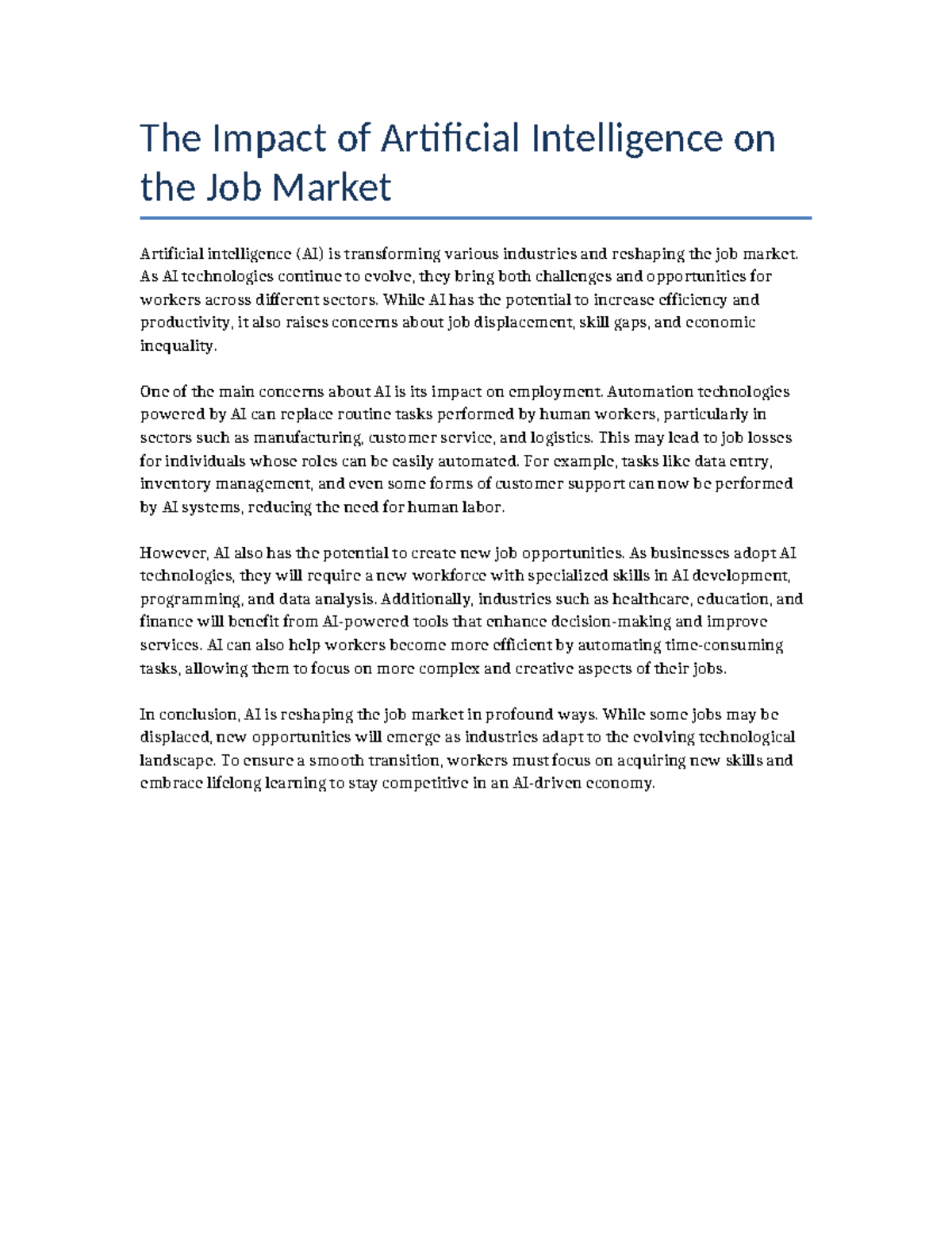 The Impact of AI on the Job Market: Challenges & Opportunities - Studocu