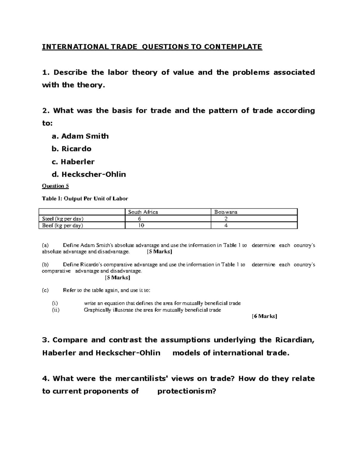 ECO 421 Tutorial Questions 2015 - INTERNATIONAL TRADE QUESTIONS TO ...