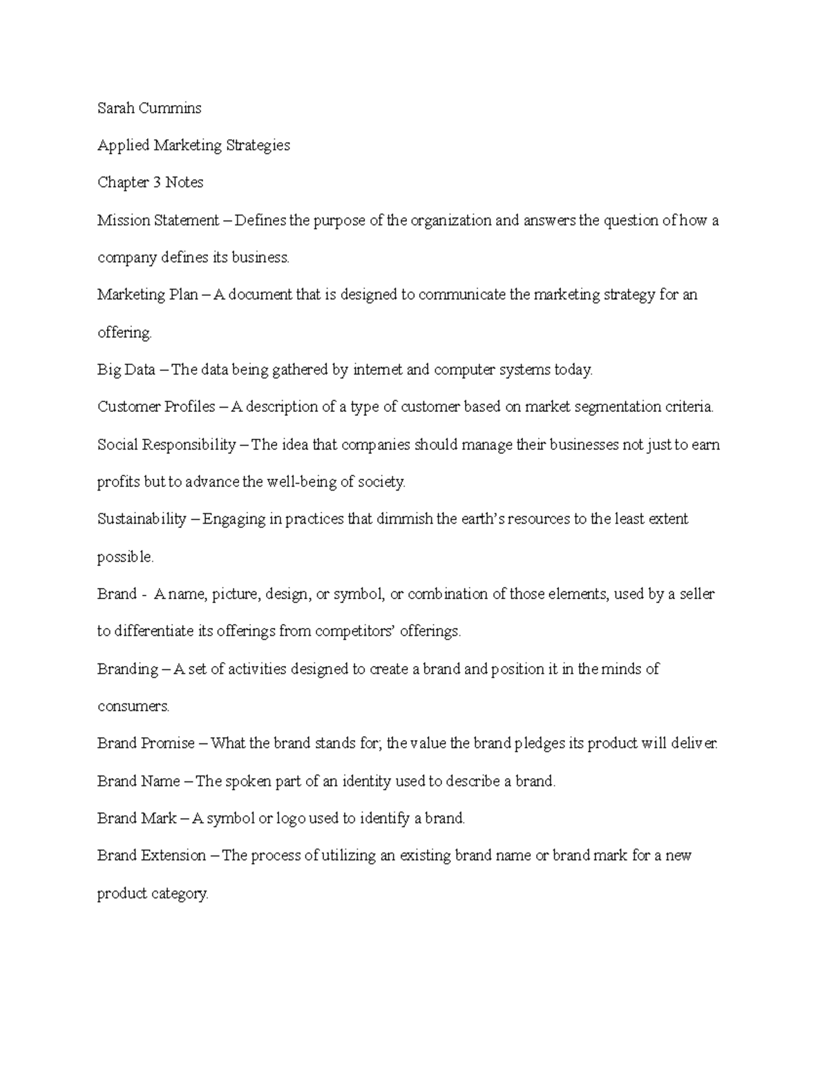 Applied Marketing Strategies Ch. 3 Notes - Sarah Cummins Applied ...