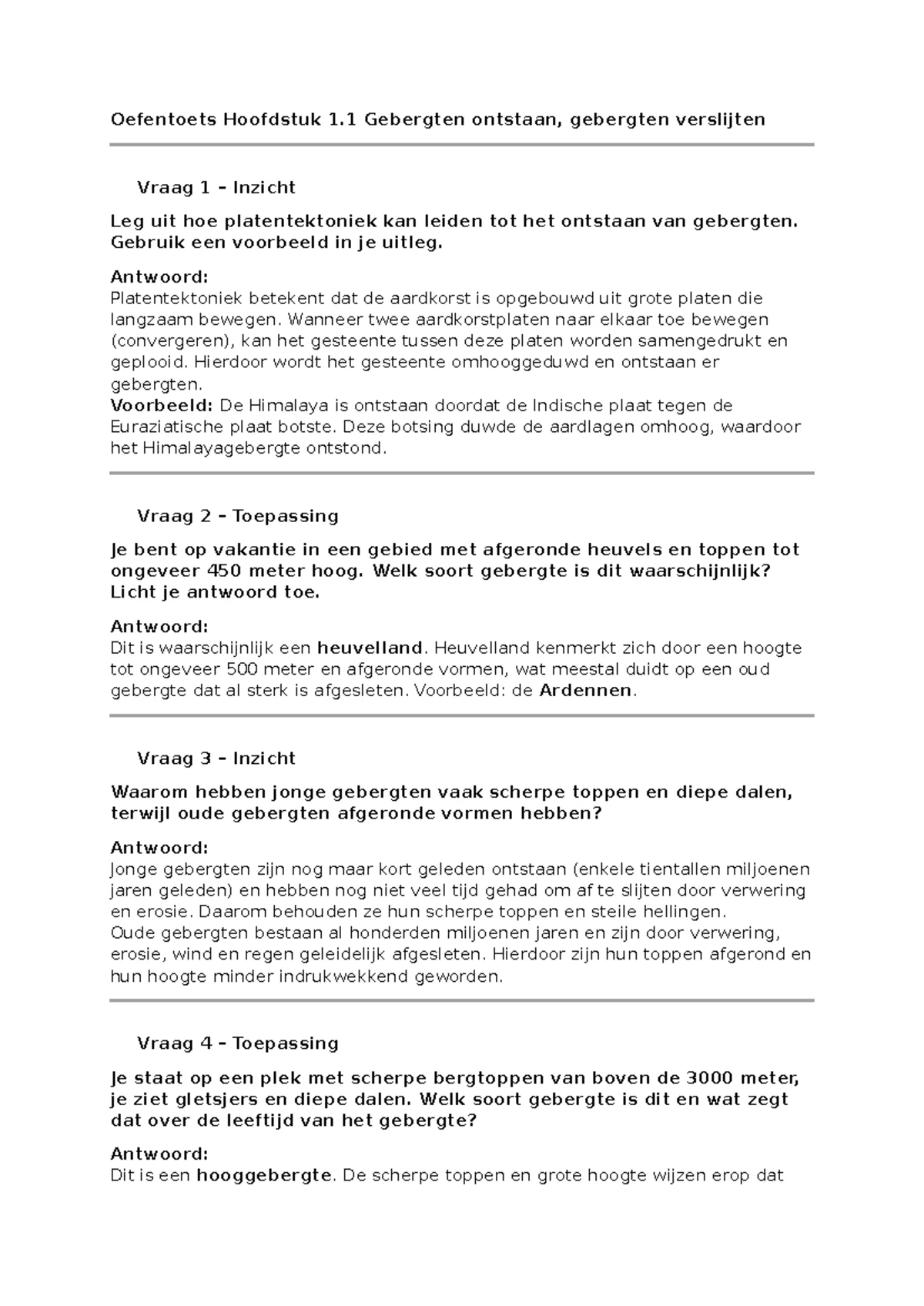 Oefentoets 1.3: Massabewegingen en Erosie van Gesteente - Studeersnel