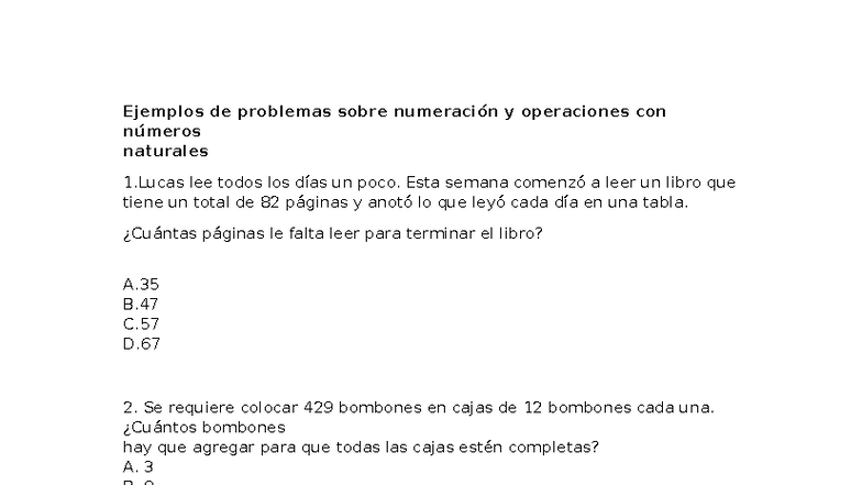 Modelo de Prueba Nacional Matemática: Ejemplos de Problemas y ...