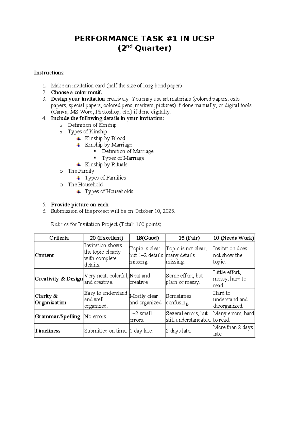 Performance Task in UCSP: Invitation Card Project (2nd Quarter) - Studocu