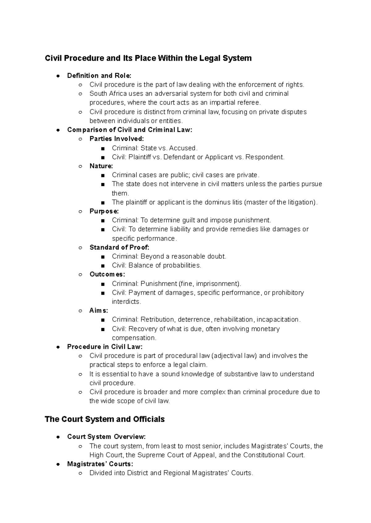 Civ 3701: Summaries of Civil Procedure and Court System Overview - Studocu