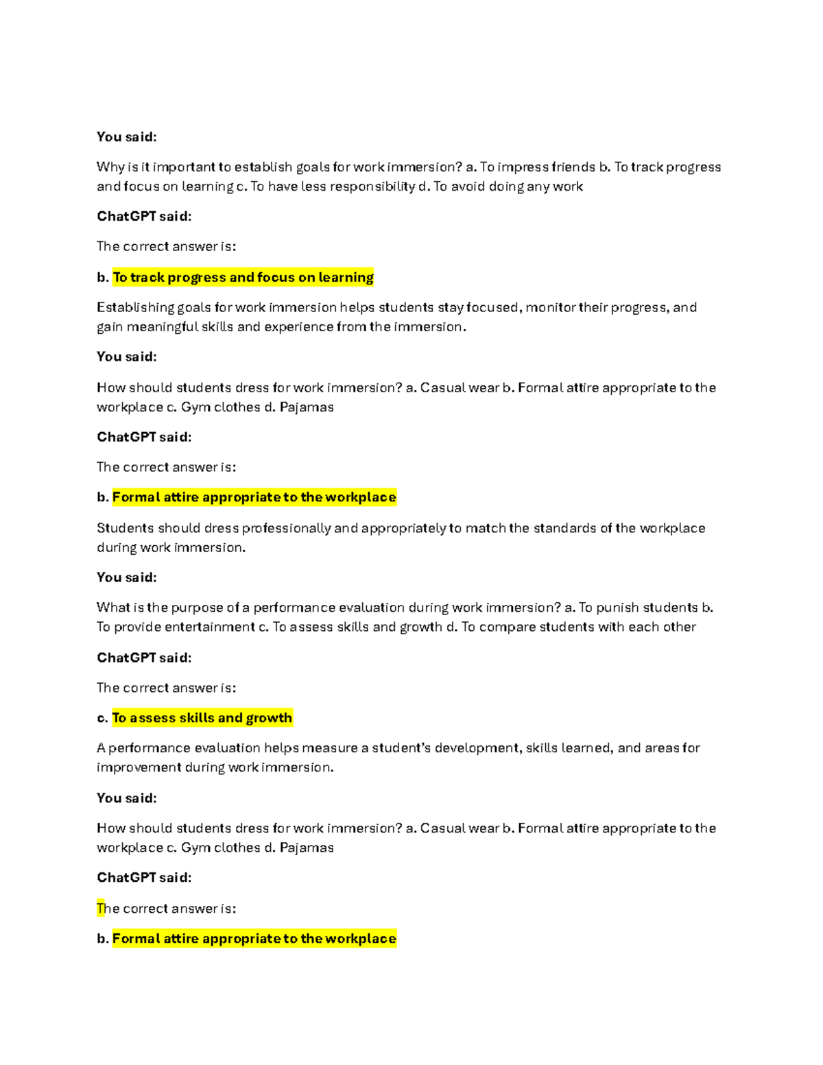 WORK Immersion 1ST Q Exam: Key Concepts and Insights - Studocu