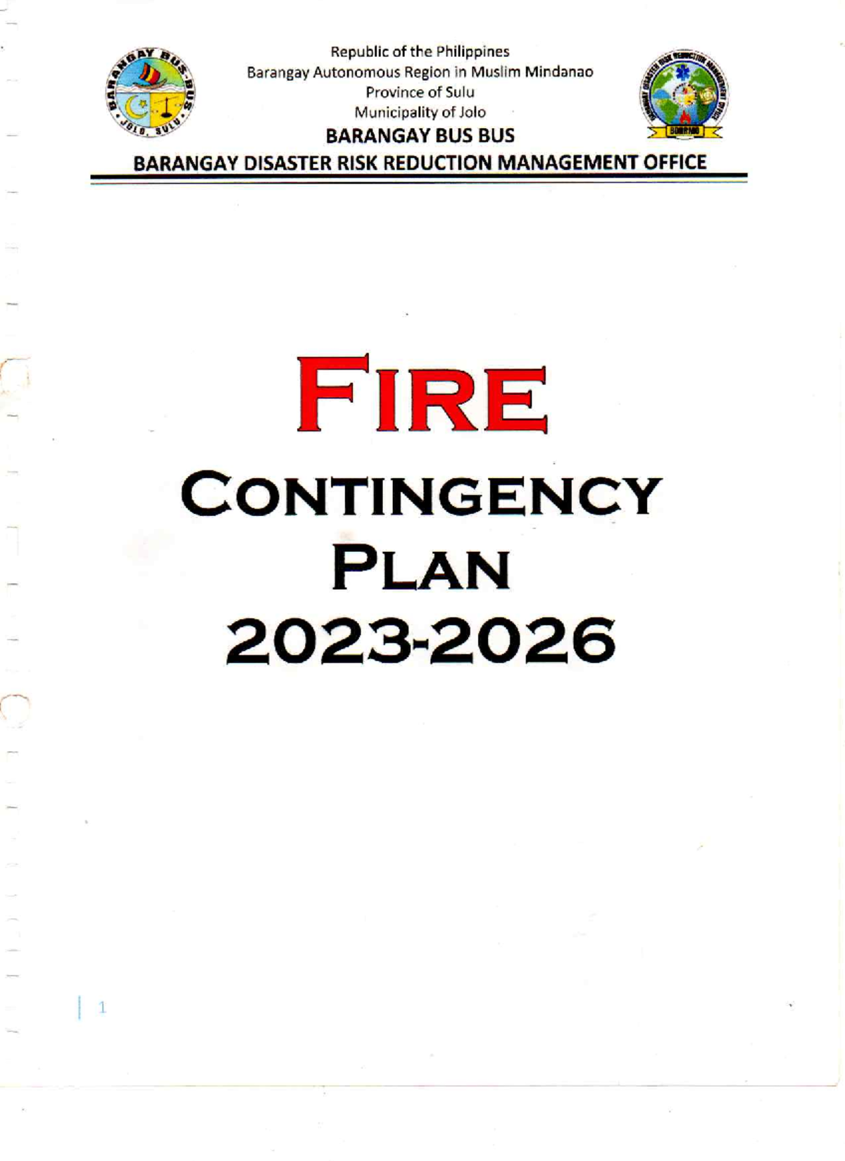 Fire Contingency Plan for Barangay Bus Bus - Sulu DRRM 101 - Studocu