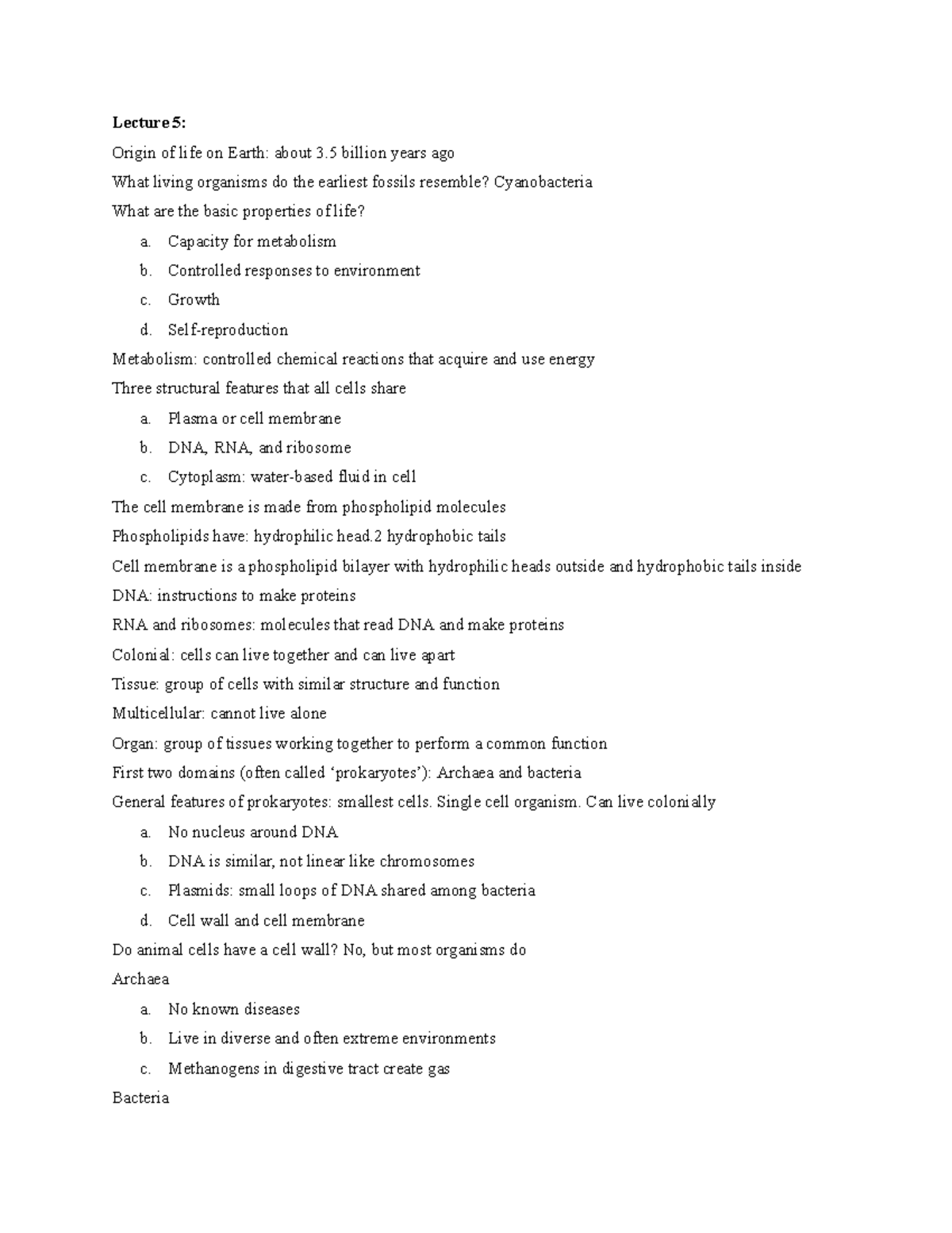 Biology 1102, Lecture 5: Origin of Life and Cell Structure Overview ...
