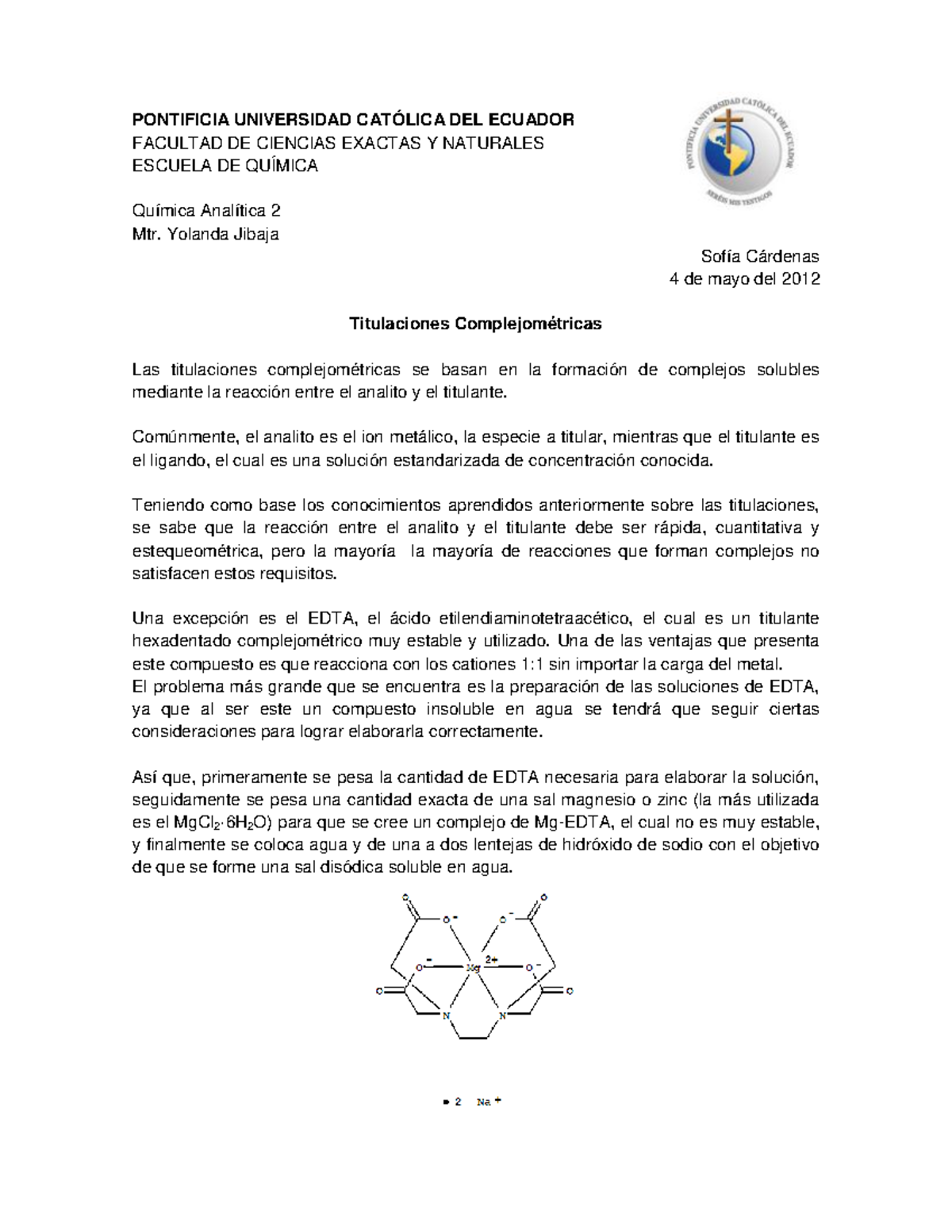 Titulaciones Complejométricas con EDTA - Química Analítica 2 - Studocu