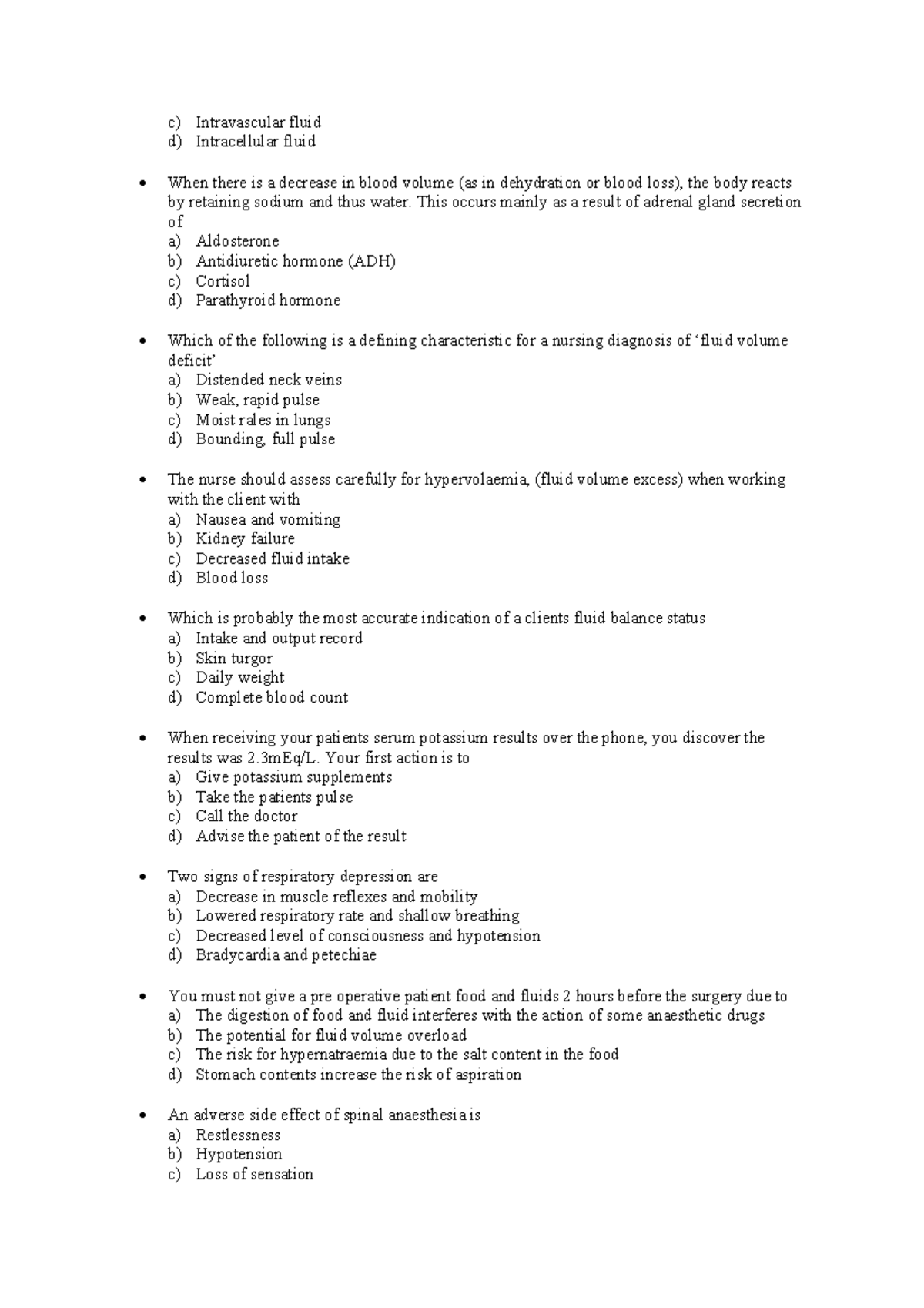 Nursing Exam Review: Fluid Balance & IV Therapy (Course Code: 21) - Studocu