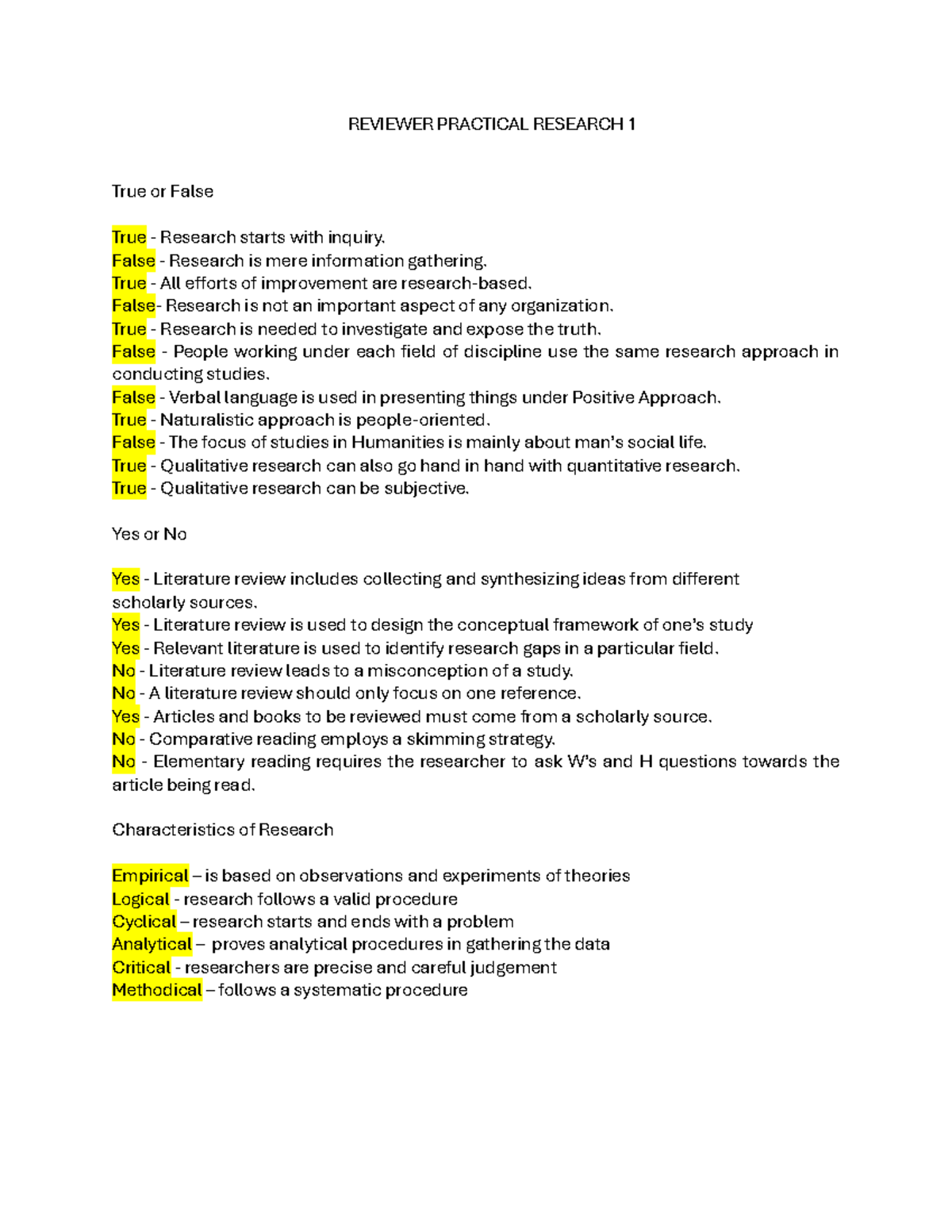 Practical Research Reviewer for Grade 11: Key Concepts & Methods - Studocu