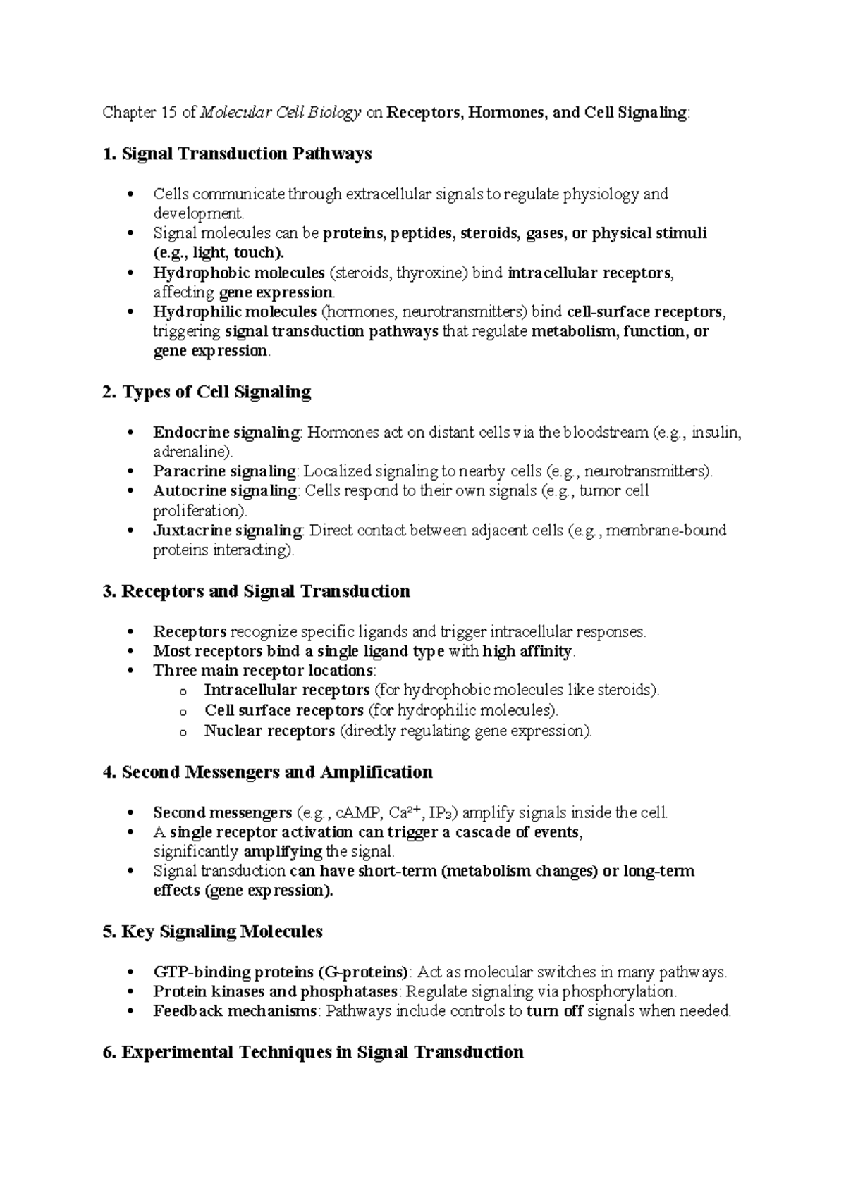 Molecular Cell Biology (MCB) Chapter 15: Receptors & Signaling Notes ...