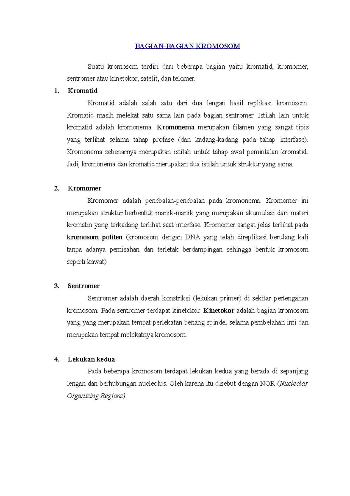 Bagian-Bagian Kromosom: Struktur dan Fungsinya dalam Genetika - Studocu