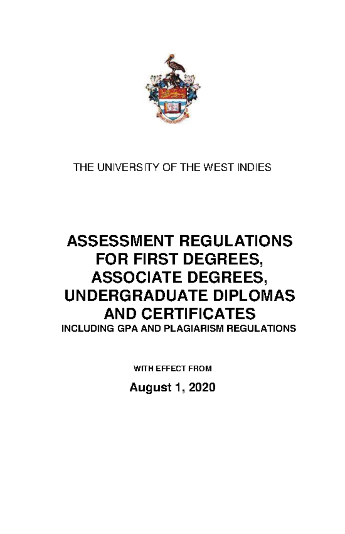 UWI Assessment Regulations for First Degrees & Final Exams 2020-2021 ...