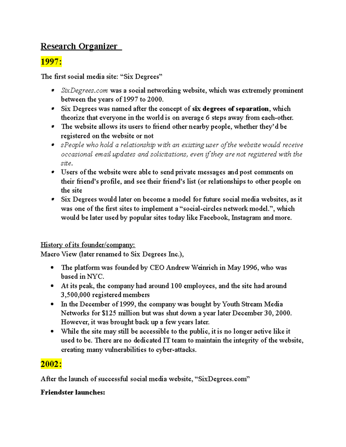 Research Organizer and Script on Social Media Evolution - DH100 - Studocu
