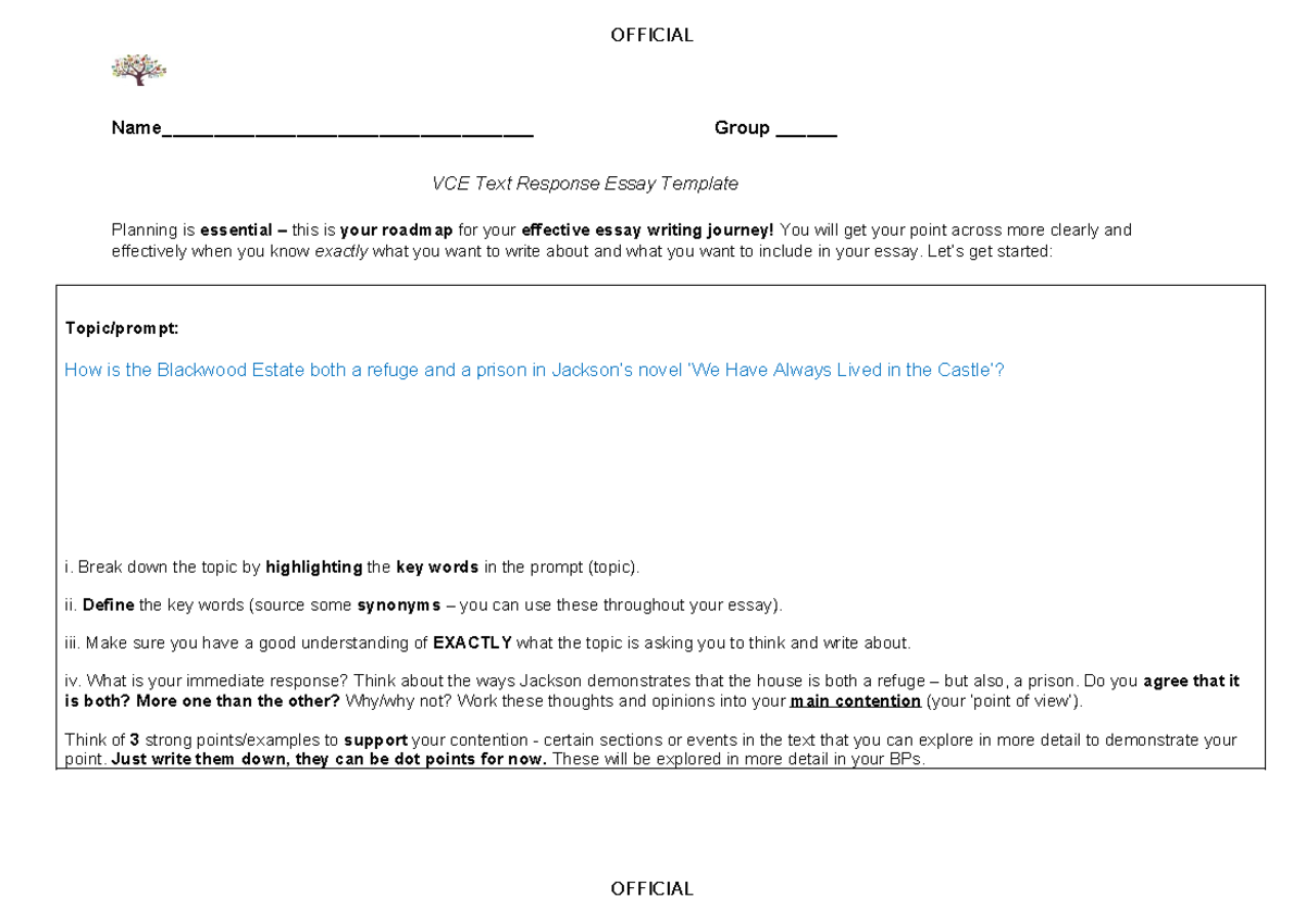 VCE English Essay Template: Analyzing "Have Always Lived in the Castle ...