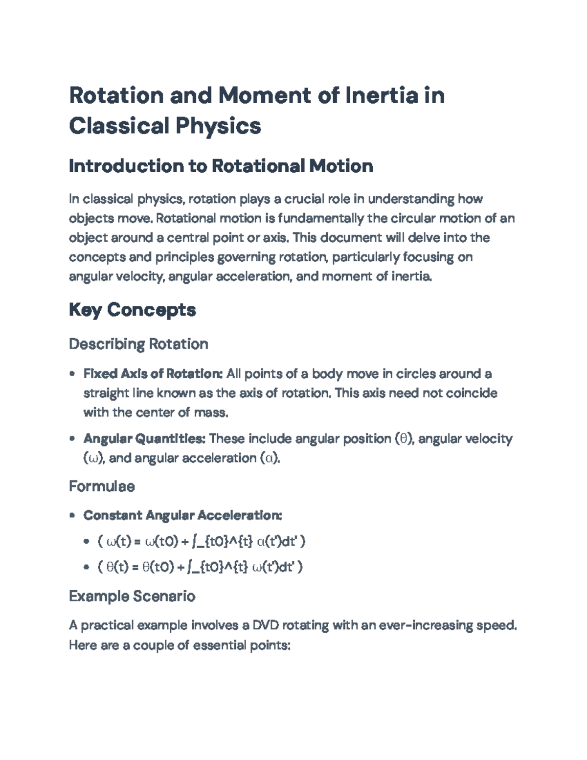 Classical Physics Lecture Notes: Rotation and Moment of Inertia ...