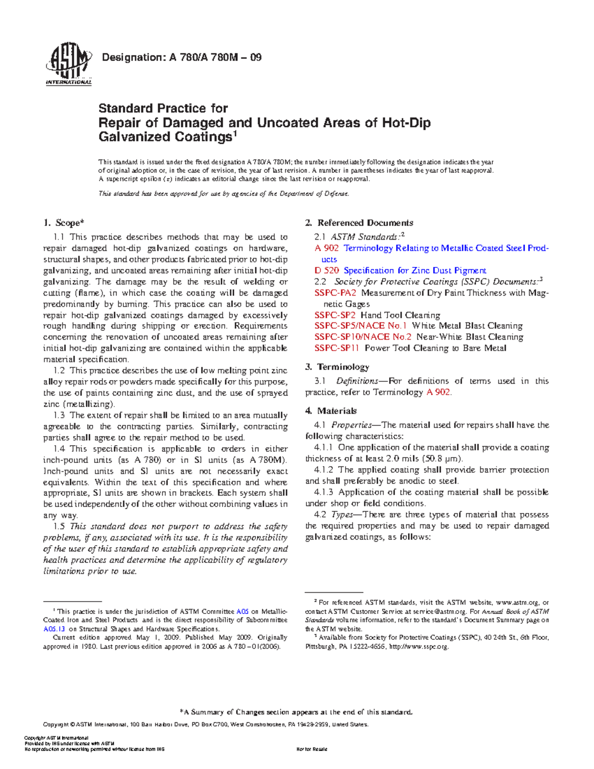 ASTM A780/A780M - Standard Practice for Repair of Galvanized Coatings ...