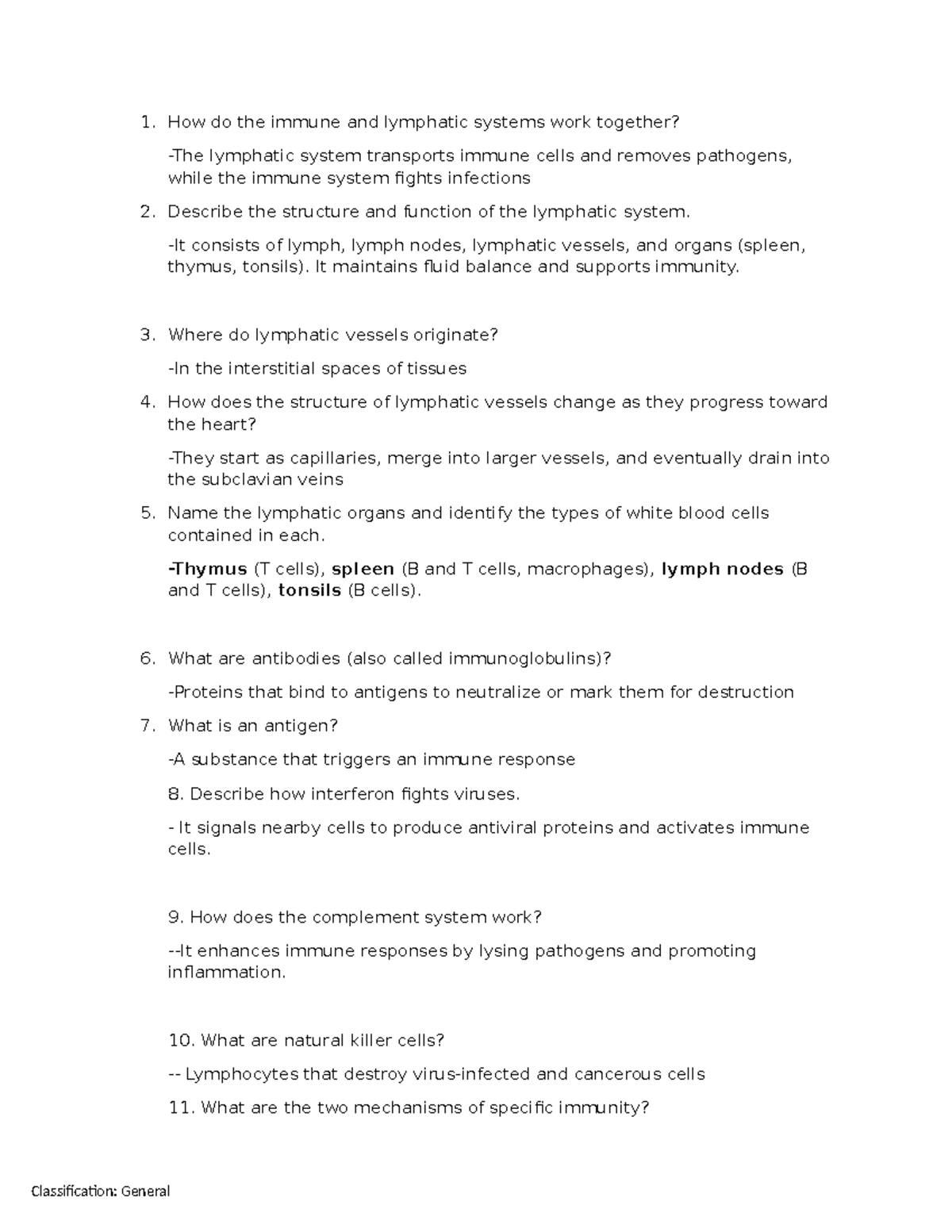 Lymphatic system questions and answers for biology 101 - Studocu