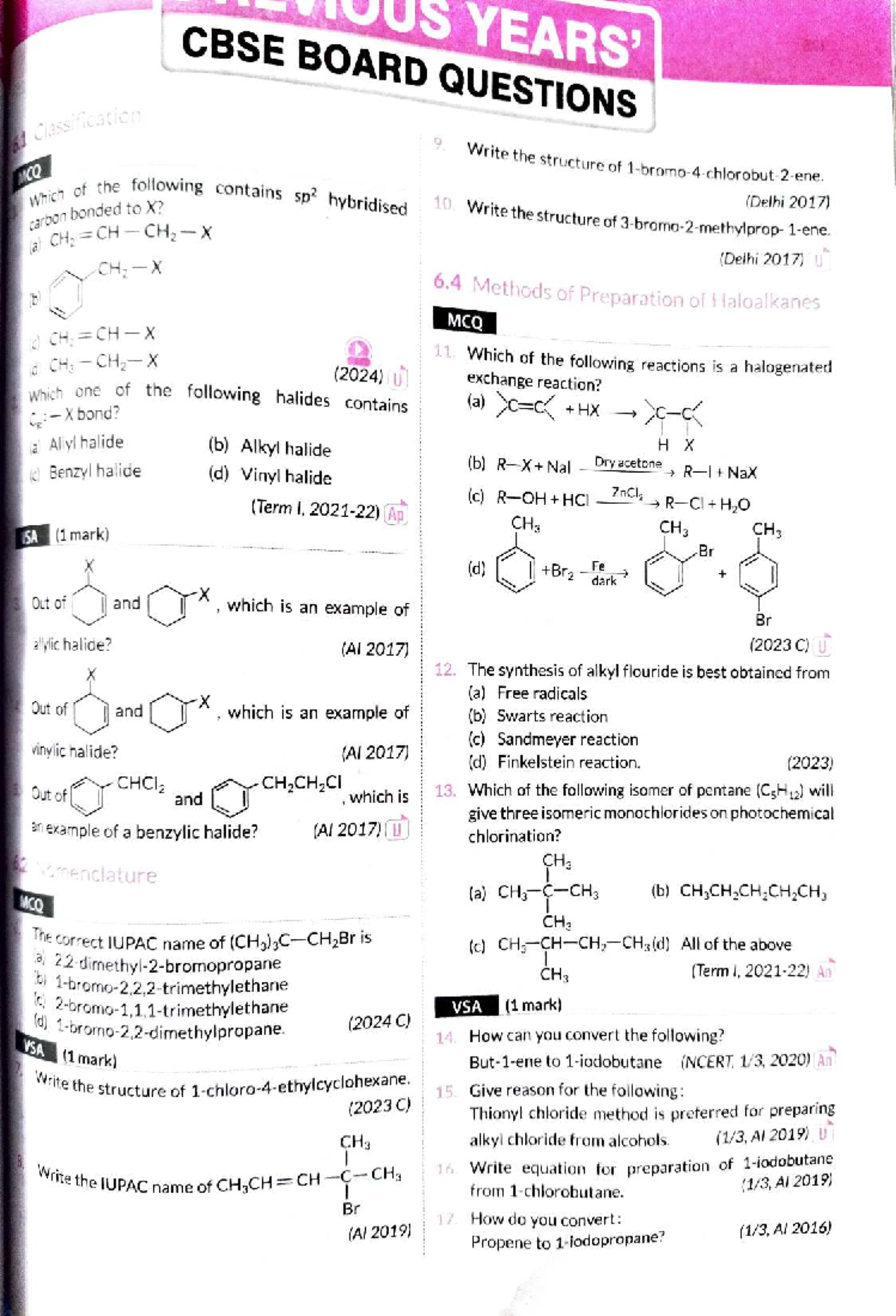 Haloalkanes - CBSE Class 12 Notes on Nucleophilic Substitution ...