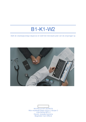Verpleegkundige Diagnose en Zorgplan Opstellen - Zorgverlener (B1-K1-W2) - Studeersnel