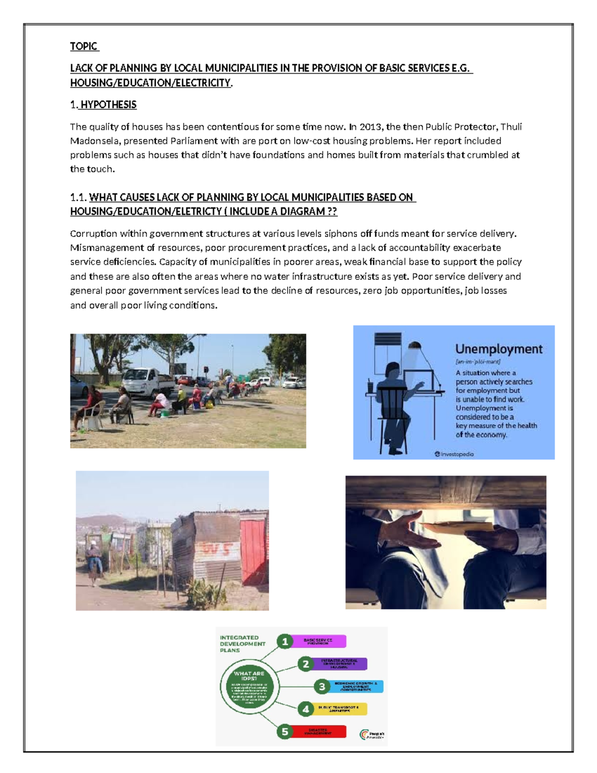 LACK OF PLANNING IN LOCAL MUNICIPALITIES: HOUSING & SERVICES ISSUES ...