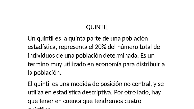 QUINTIL y Pearson: Análisis Estadístico en Economía - Studocu