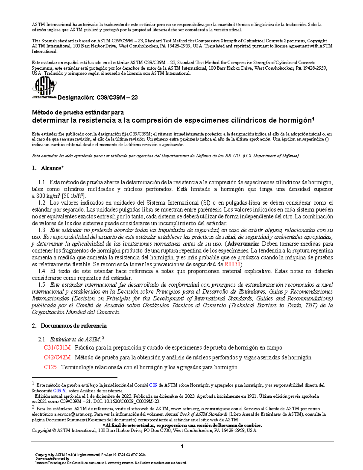 Título de Estándar ASTM C39/C39M-23: Método de Prueba de Compresión en ...