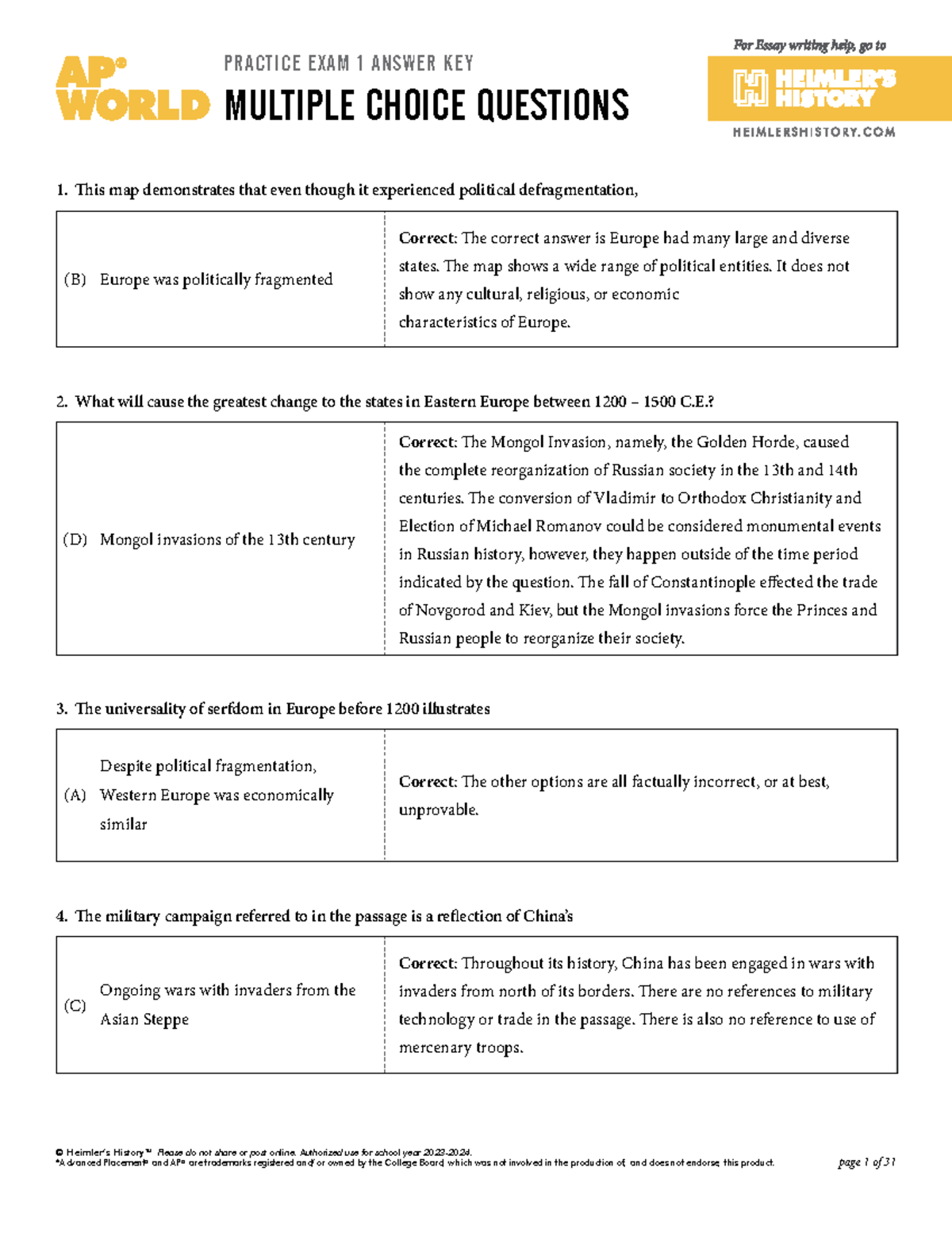 AP WORLD HRG PRACTICE EXAM 1 ANSWER KEY - Studocu