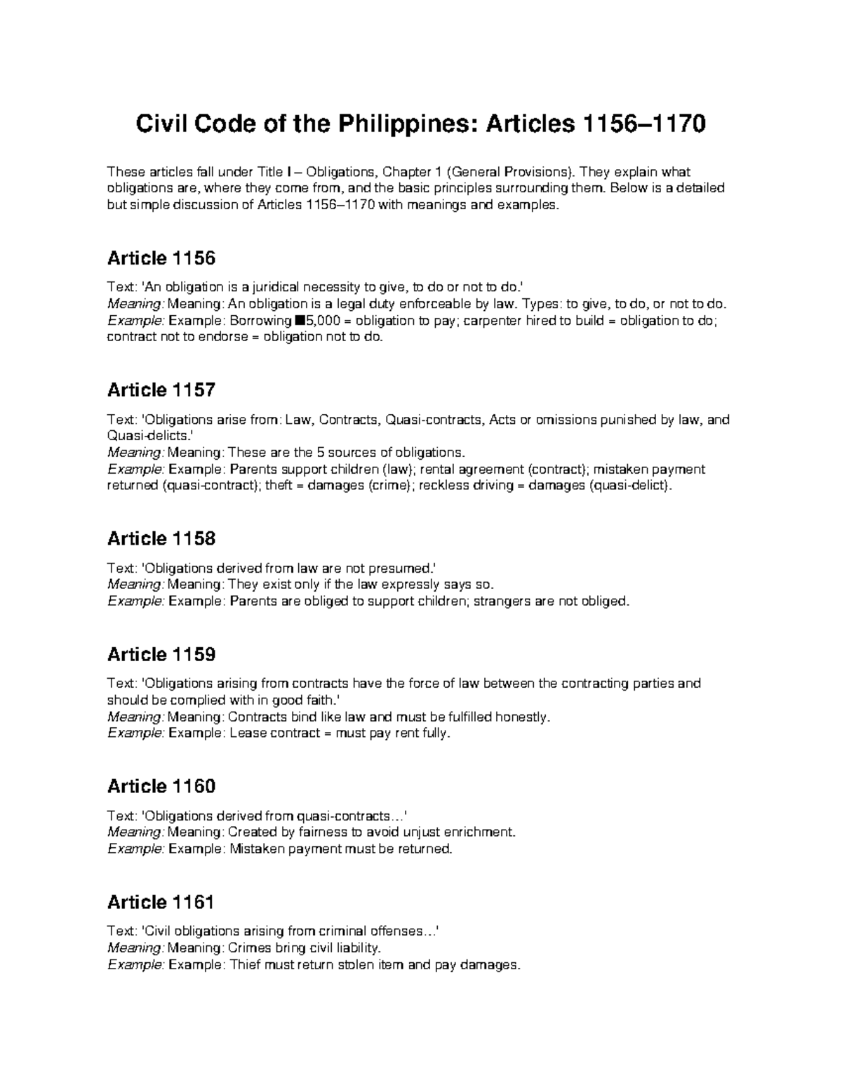 Obligations in the Civil Code of the Philippines: Articles 1156-1170 ...