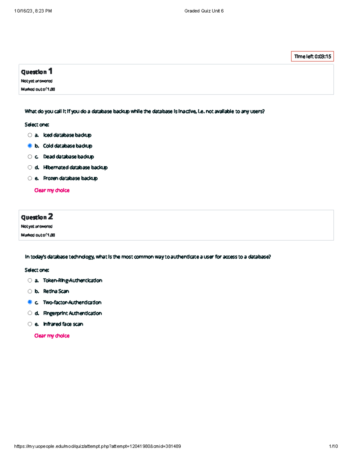 Unit 6 Quiz - Database Concepts and User Authentication - Studocu