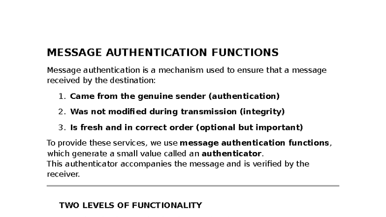 UNIT-3 CNS - Message Authentication Functions Practice Notes - Studocu