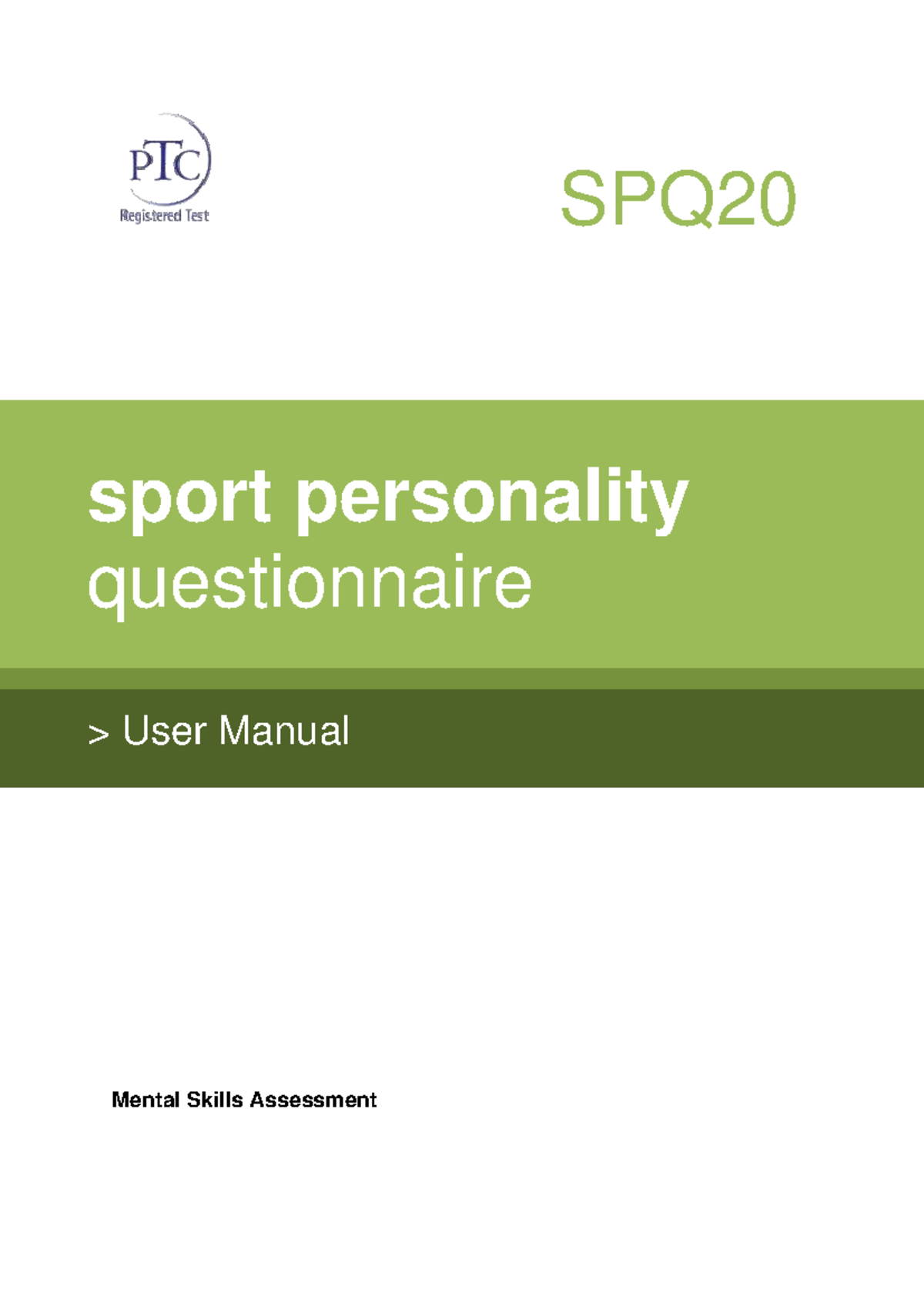 SPQ20 Sport Personality Questionnaire User Manual and Guide - Studocu