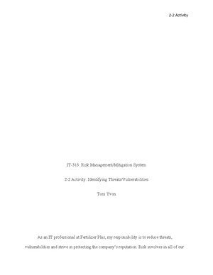 IT 313 Final Exam: Project Two Risk Management Plan - Studocu