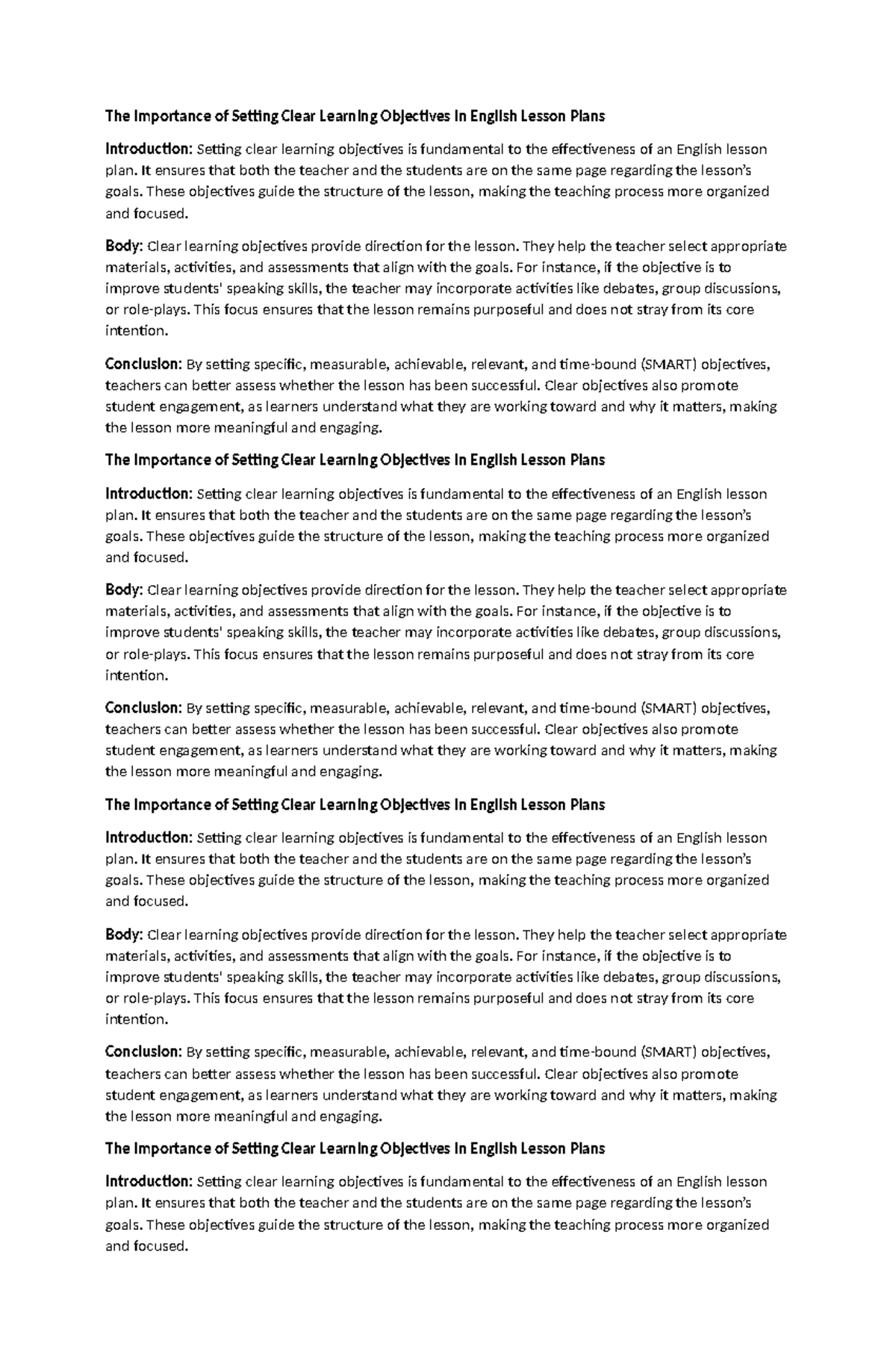 The Importance of Setting Clear Learning Objectives in English Lesson ...