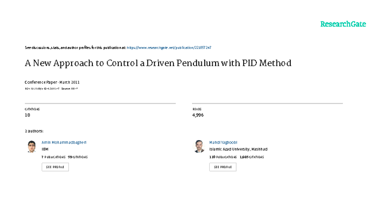A New Approach to Control a Driven Pendulum Using PID Method - 2011 ...