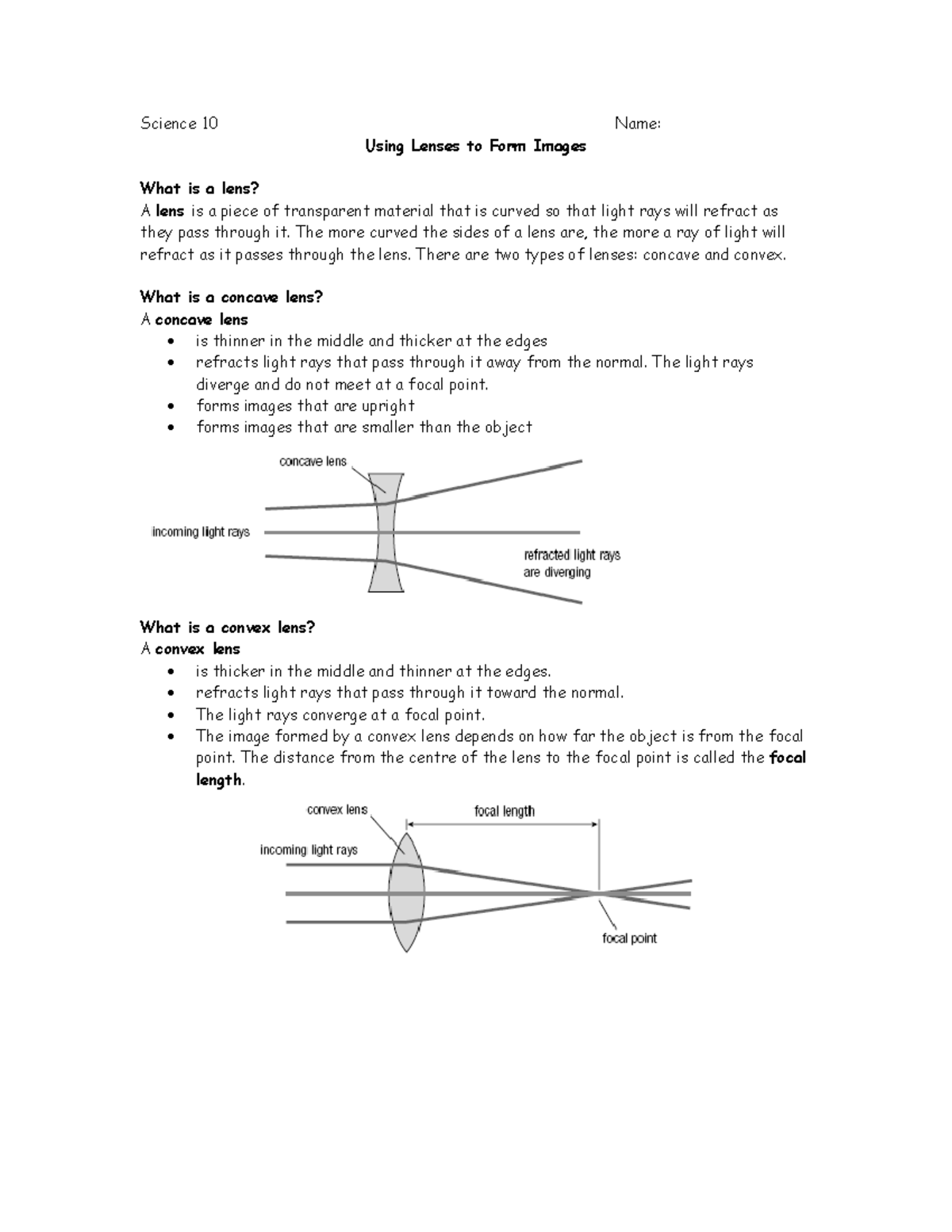 Understanding Concave and Convex Lenses - Science 10 Notes - Studocu