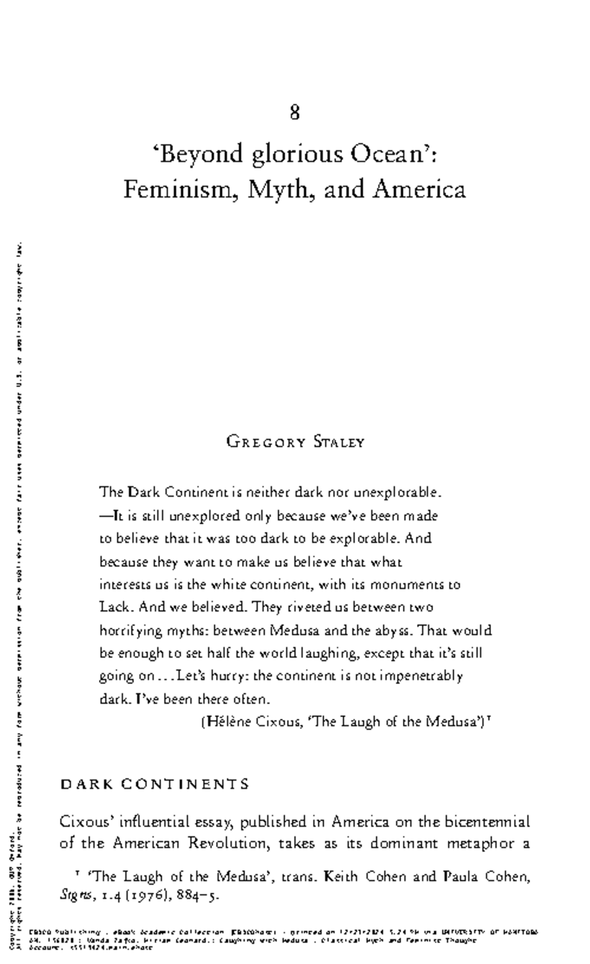 Feminism, Myth, and America: A Critical Analysis of Cixous' Work - Studocu