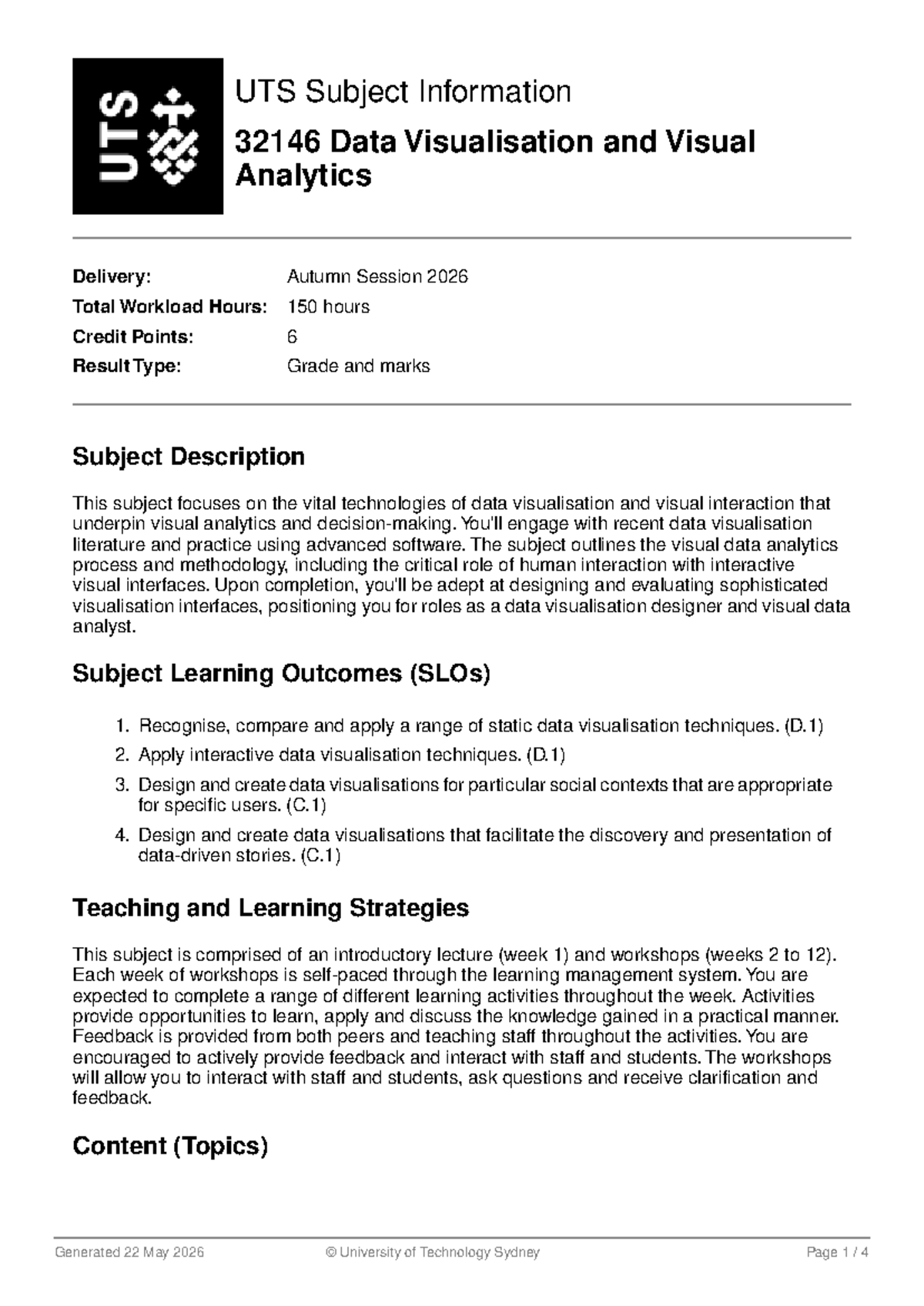 UTS 32146 Data Visualisation & Visual Analytics Info - Autumn 2026 ...