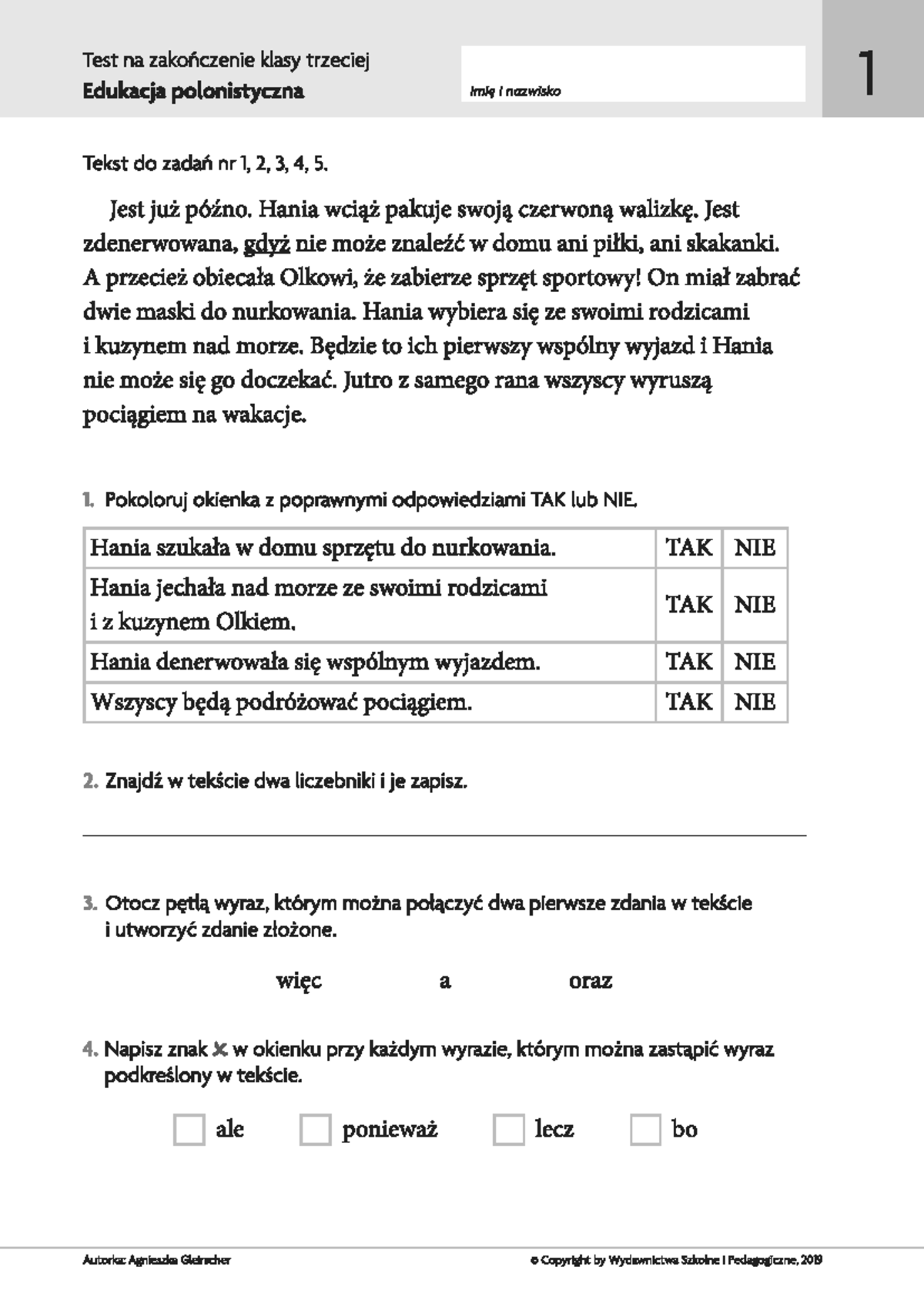 Test na zakończenie klasy 3 - Edukacja polonistyczna - Studocu