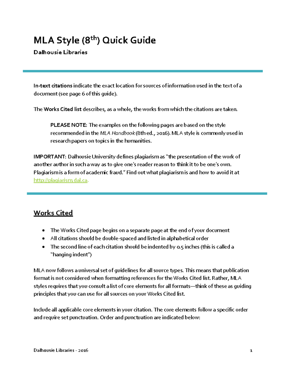 MLA Style Quick Reference: 8th Edition Guide for Students - Studocu