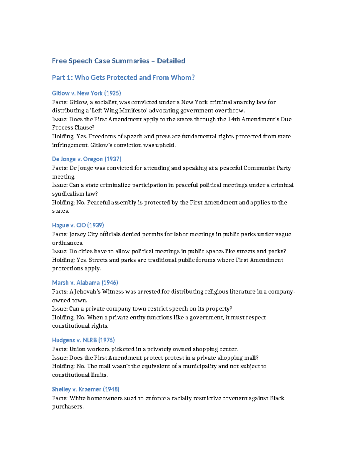 Free Speech Case Summaries: Key Rulings & Implications - Studocu