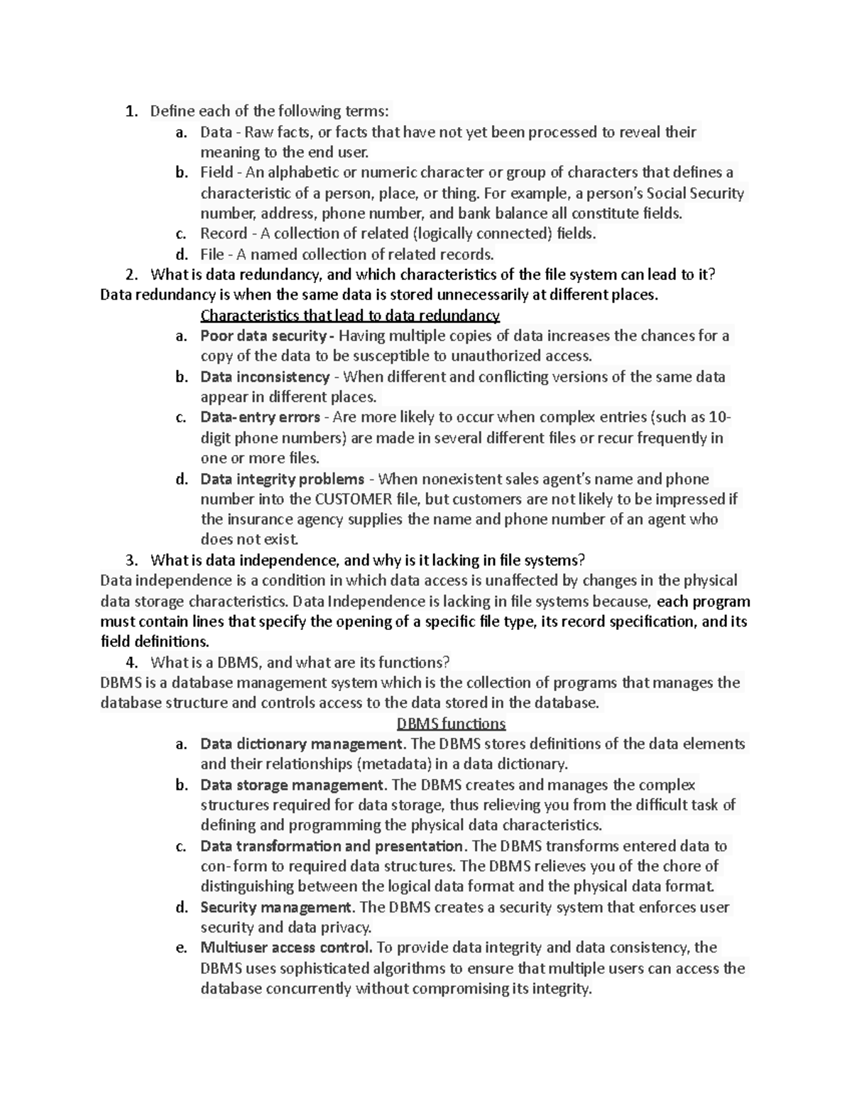 Assignment 1 - Data Management Concepts Overview - Studocu