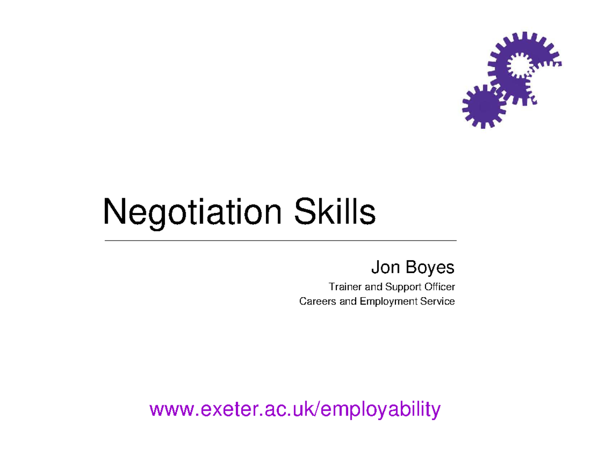 Negotiation Skills 2 - Useful For students - exeter.ac/employability ...
