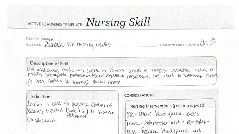 Nursing Skill 2 ATI: Active Learning Template for Insulin Mixing - Studocu