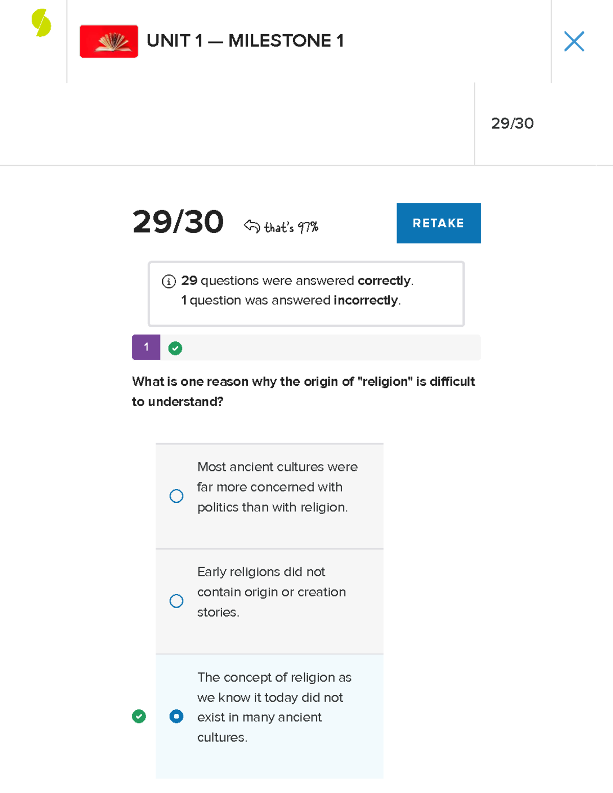 Religion Unit 1 Milestone 1: Retake Questions and Answers - Studocu