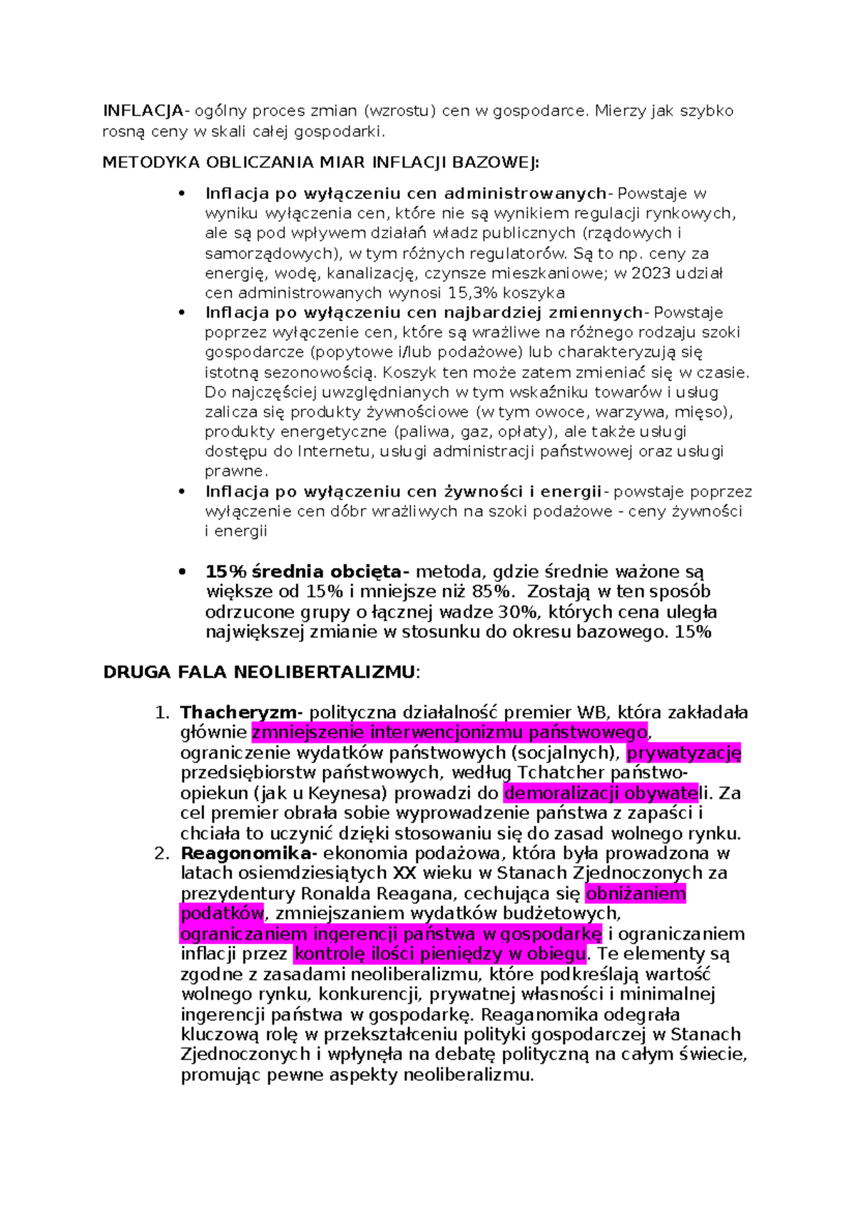 Notatki ćwiczenia - INFLACJA- ogólny proces zmian (wzrostu) cen w ...