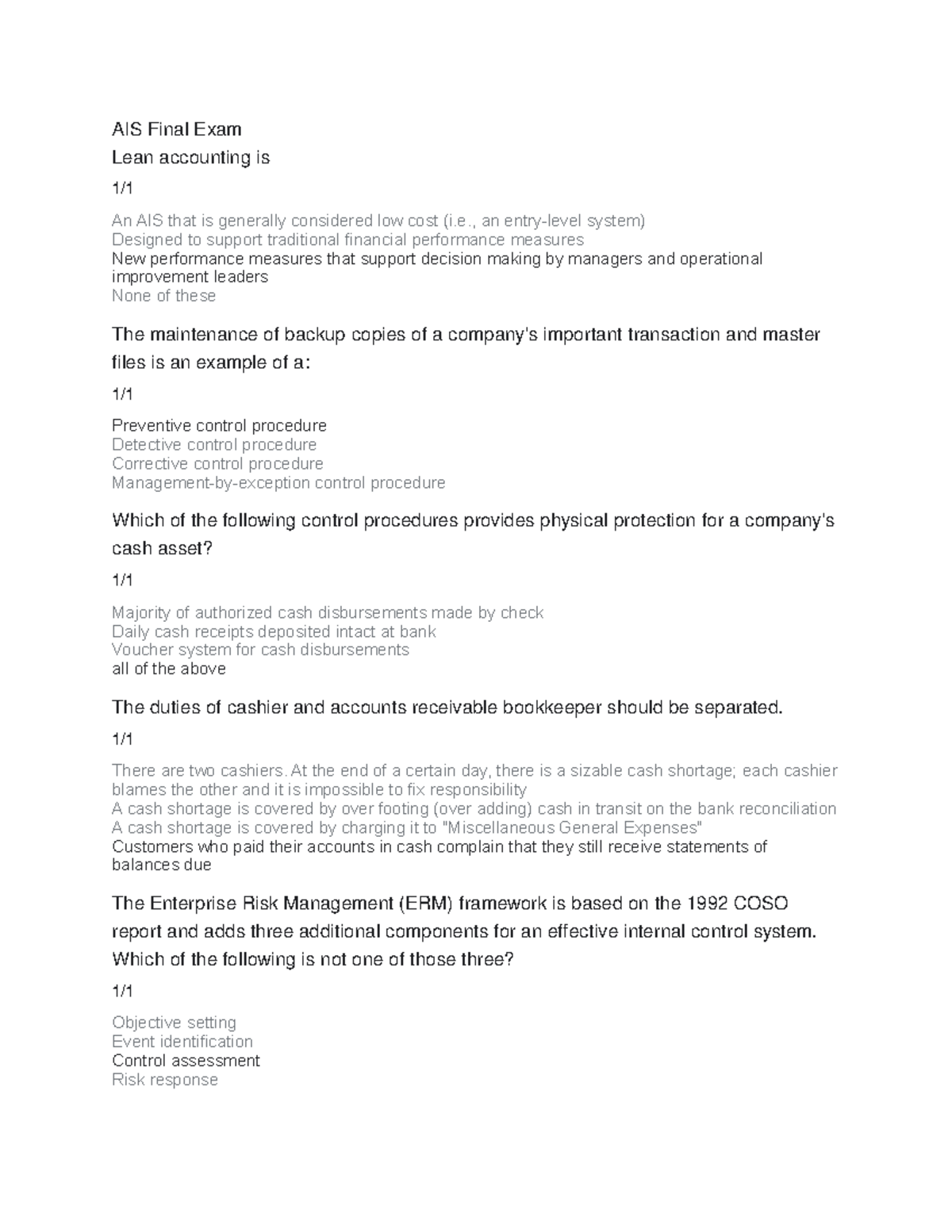 AIS Final Exam Study Notes: Key Concepts and Controls Analysis - Studocu