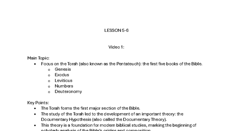 THEO 202 Lesson 5-6: Exploring the Documentary Hypothesis and the Torah ...