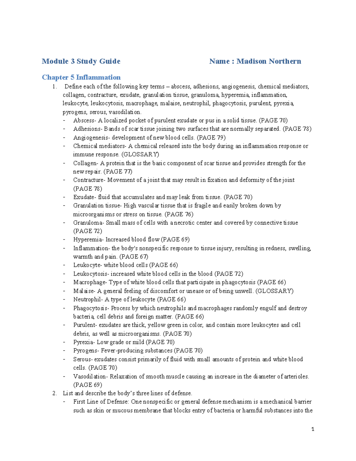 Module 3 Study Guide: Inflammation & Infection Concepts (2025) - Studocu