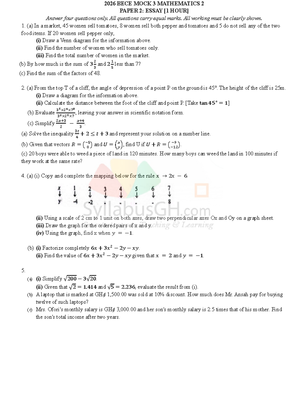 2026 BECE MOCK 3 MATHEMATICS 2 PAPER 2 ESSAY QUESTIONS - Studocu