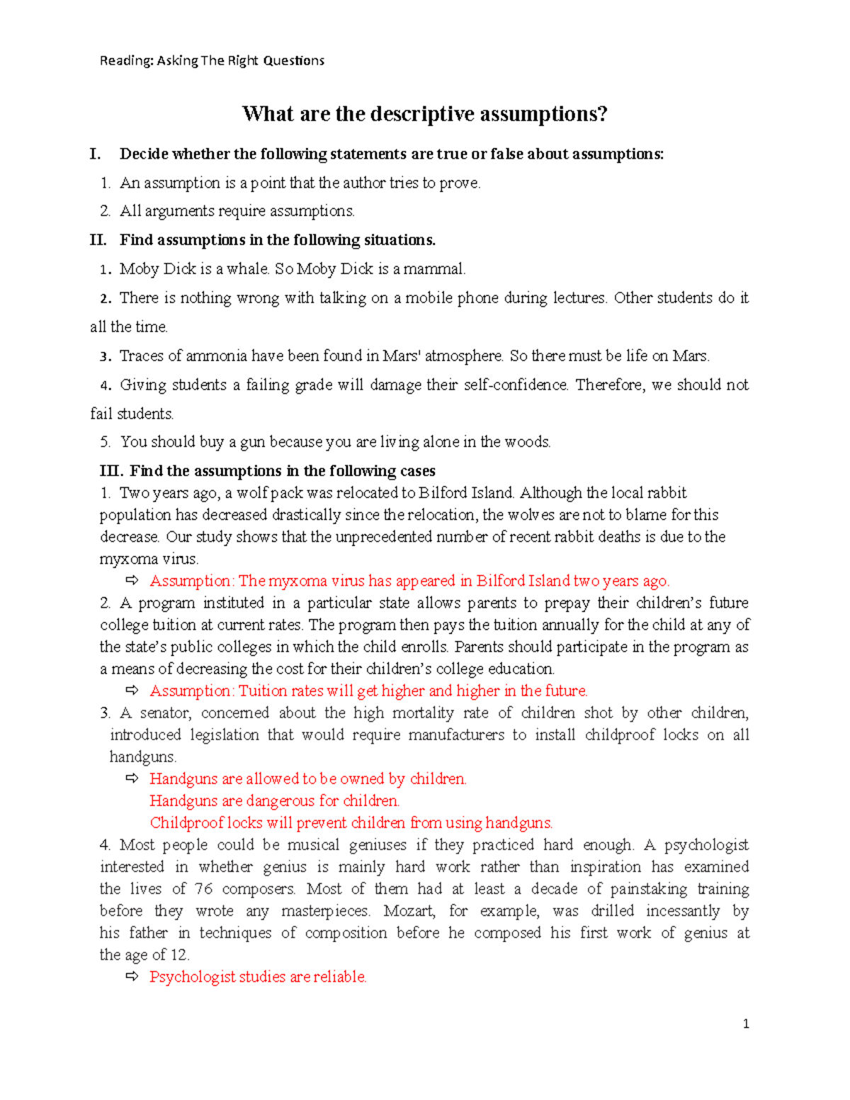 Descriptive Assumptions Analysis & Examples (2022) - Studocu